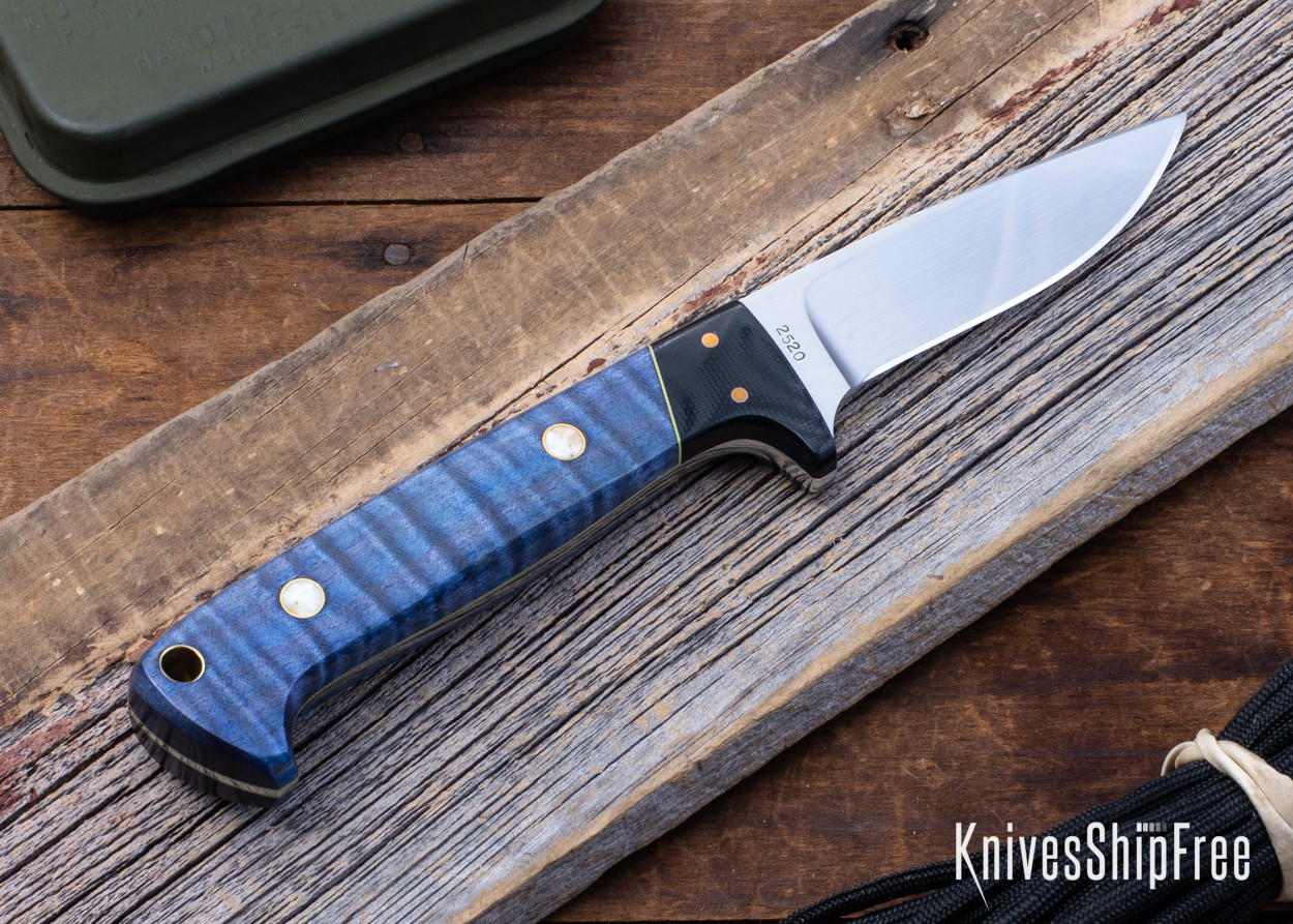 Alan Warren Custom Knives: #2520 EDC/Utility -Dyed Curly Maple w/ Brass ...