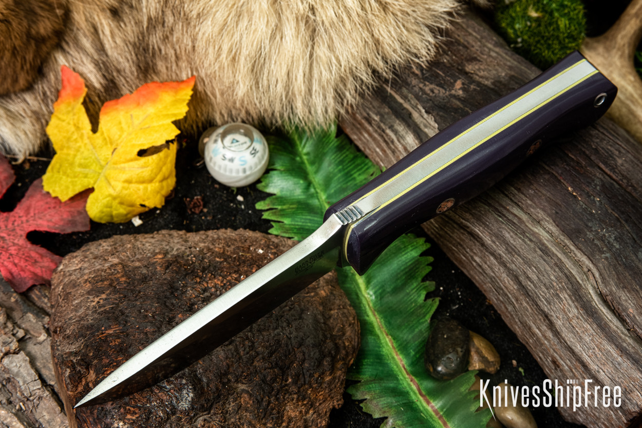 Bark River Knives: Bravo 1 - Purple G-10 - Yellow Liners - Mosaic Pins