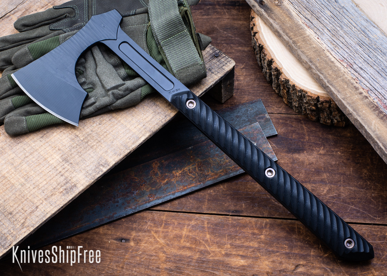 RMJ Tactical: Raven - Textured Black G-10 - Black Textured 80CrV2