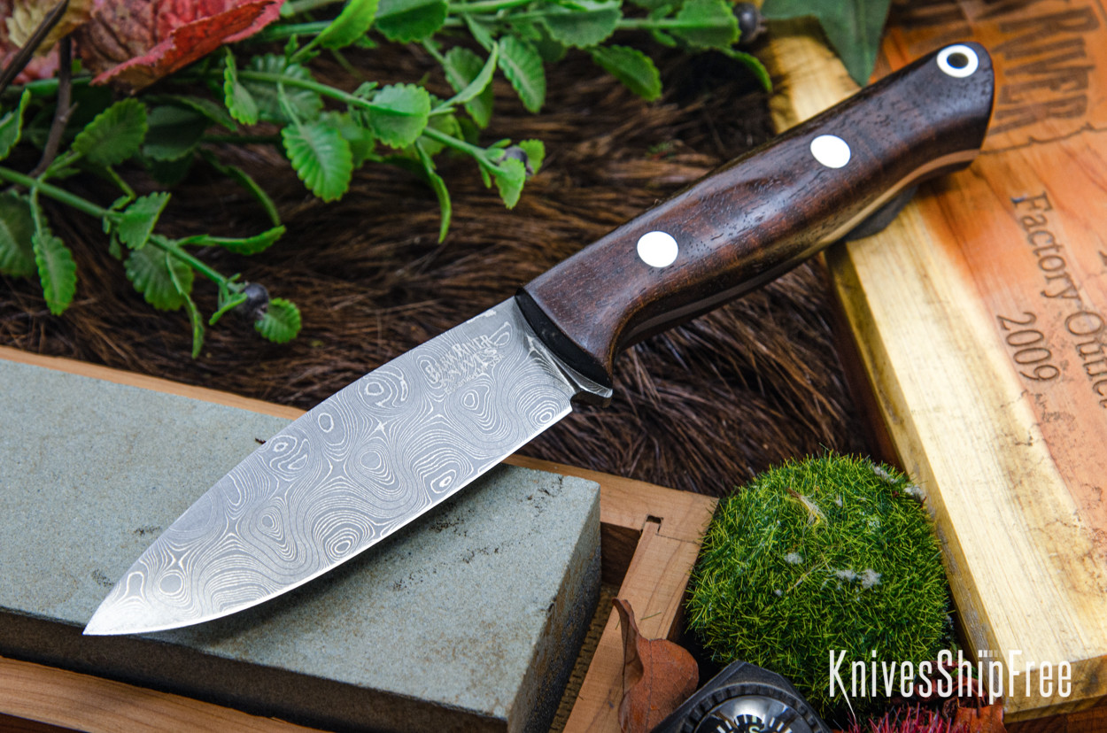 Bark River Knives: UP EDC - American Walnut - Black Liners - Virus Damascus