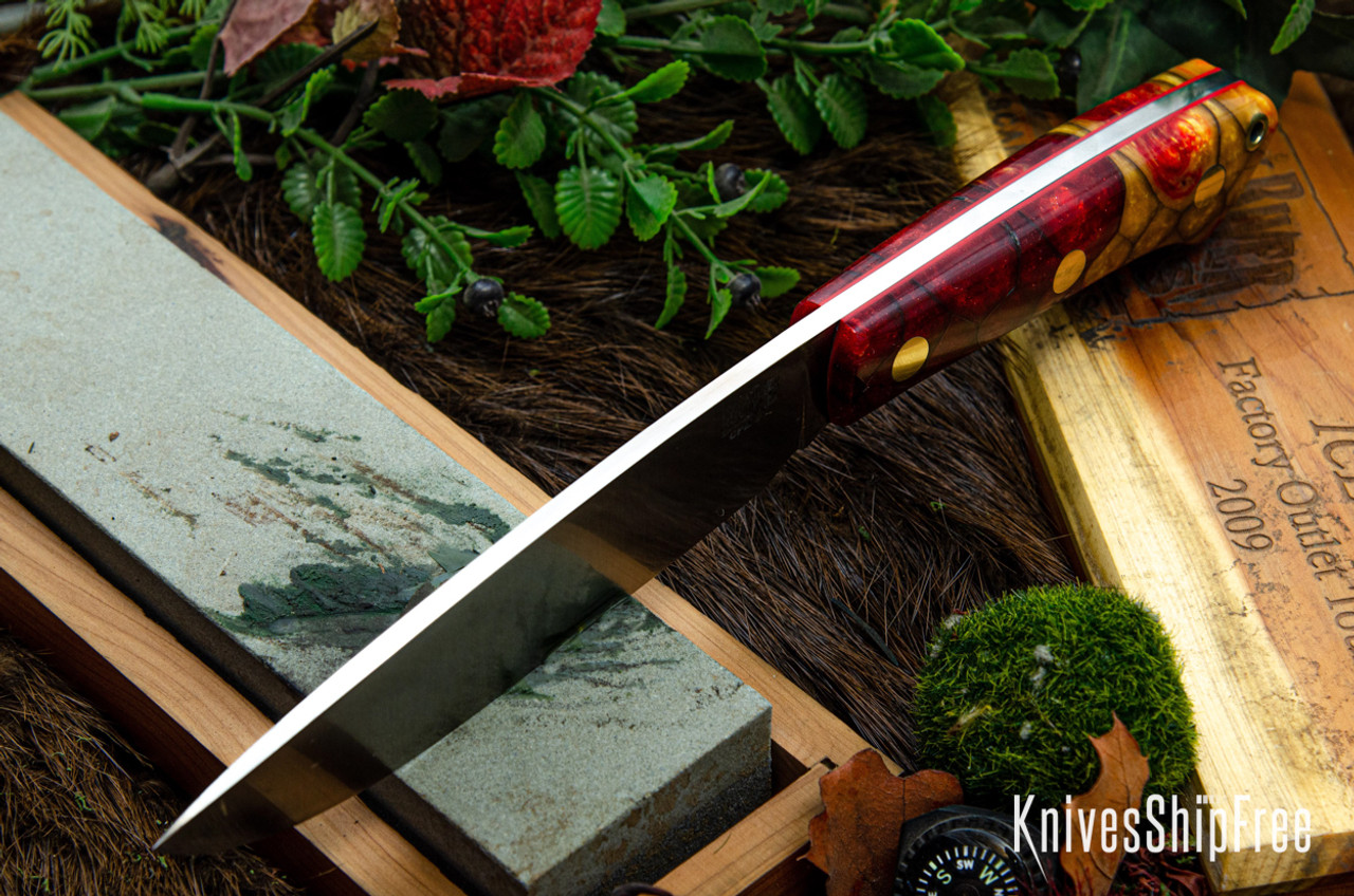 Bark River Knives: Fox River II LT - CPM 3V - Sunfire Dragon Scale - Red Liners - Brass Pins