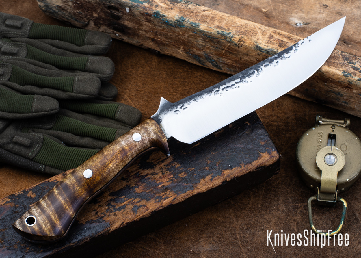 Lon Humphrey Knives: Viper - Forged 52100 - Dark Curly Maple - Black ...
