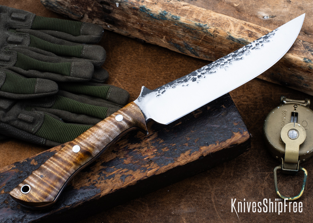 Lon Humphrey Knives: Viper - Forged 52100 - Dark Curly Maple - Black ...