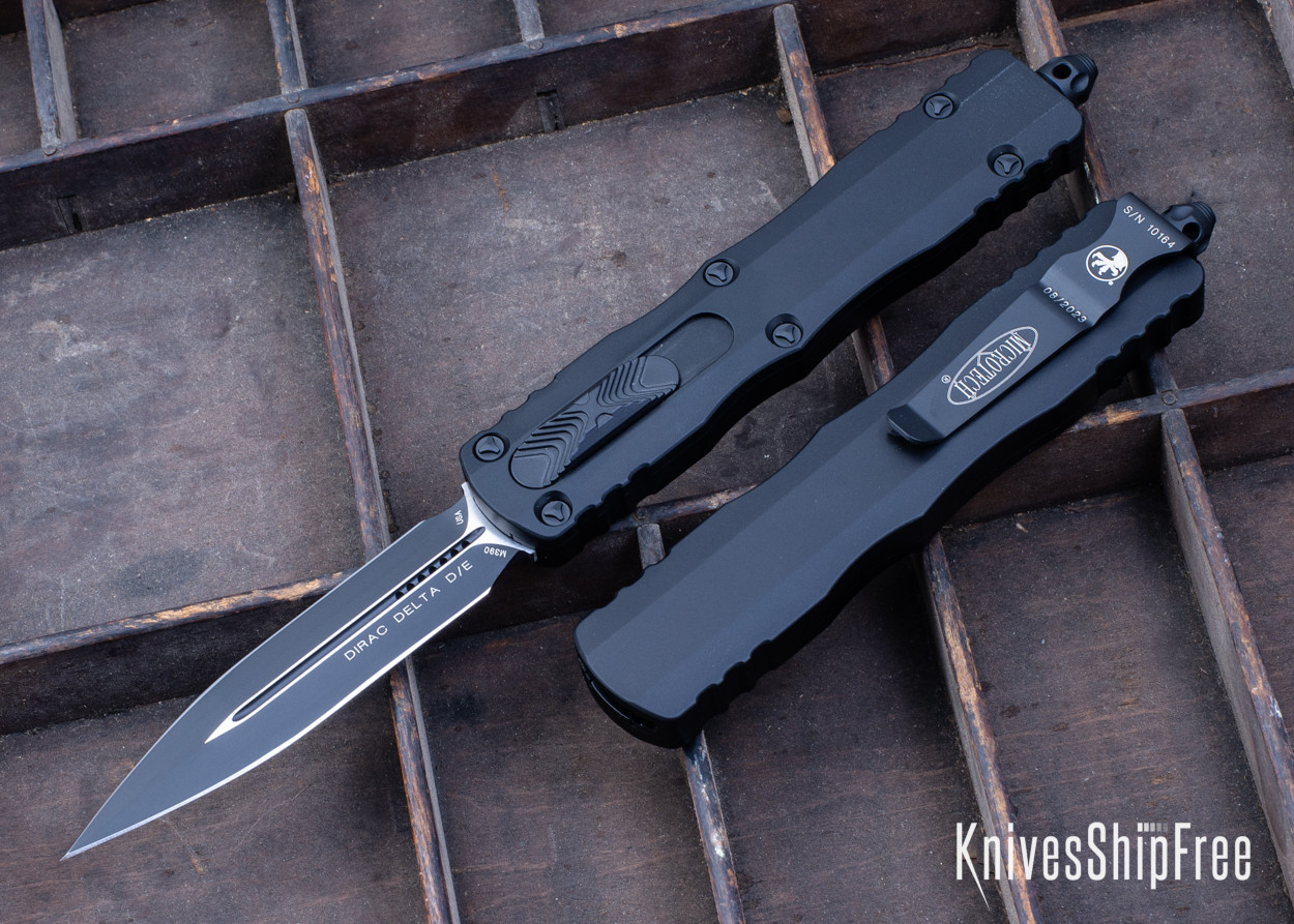 Microtech: Dirac Delta - Auto OTF - Double Edge - Tactical STD Blade - Black Aluminum Handle ...