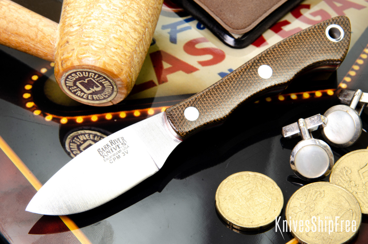 Bark River Knives: Micro Canadian - CPM 3V - Green Canvas Micarta - Red ...
