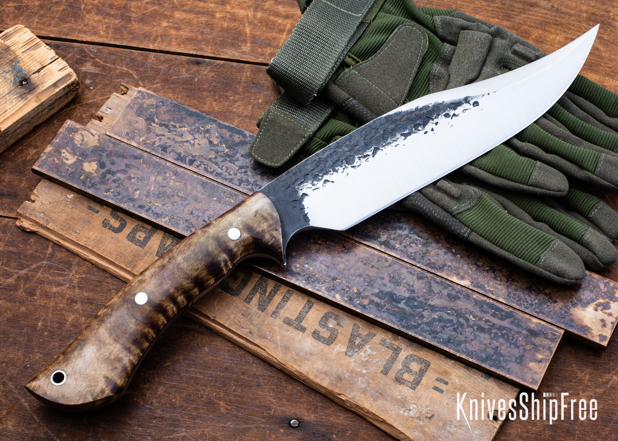 Lon Humphrey Knives: Gunfighter Bowie - Forged 52100 - Curly Maple ...