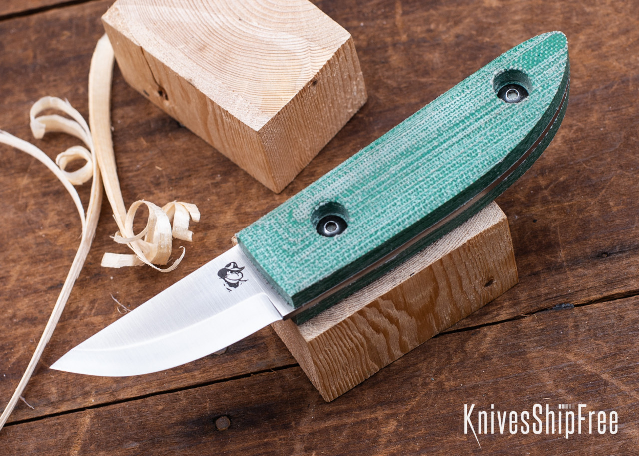L.T. Wright Knives: Woods Monkey Kerf Carver - Green Micarta - AEB-L - Scandi