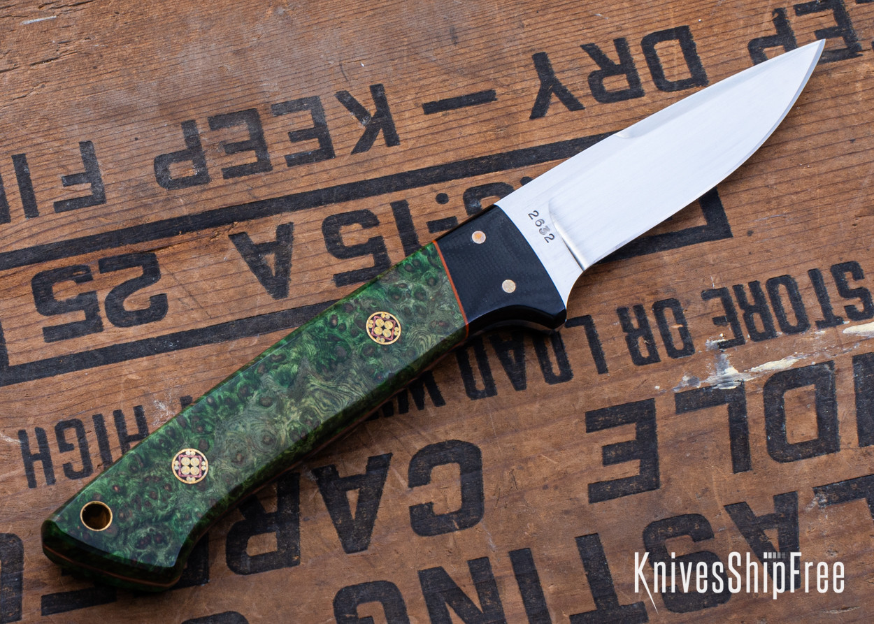 Alan Warren Custom Knives: #2632 Bird & Trout - Dyed Amboyna Burl ...