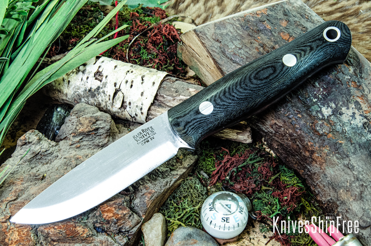 Bark River Knives: Bushcrafter LT - CPM 3V - Black Linen Micarta ...