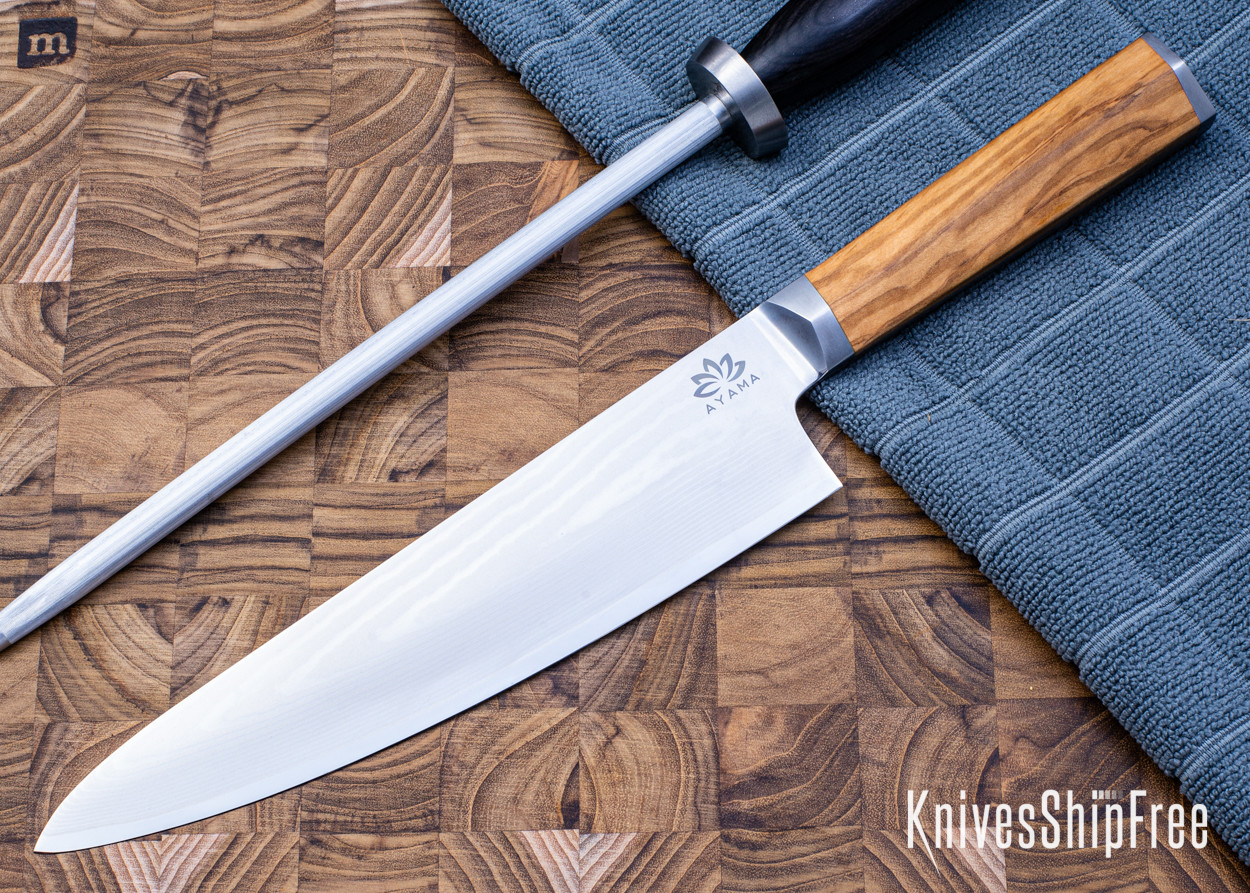 Ayama: Large Chef Knife - Olivewood - Damascus