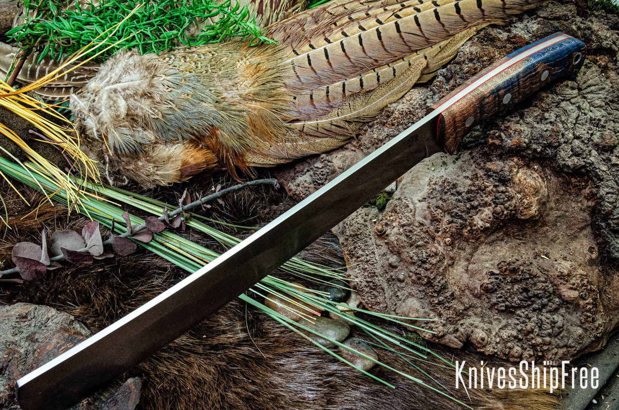 Bark River Knives: Golok II - Blue & Rust Tigertail Maple Burl - Red Liner