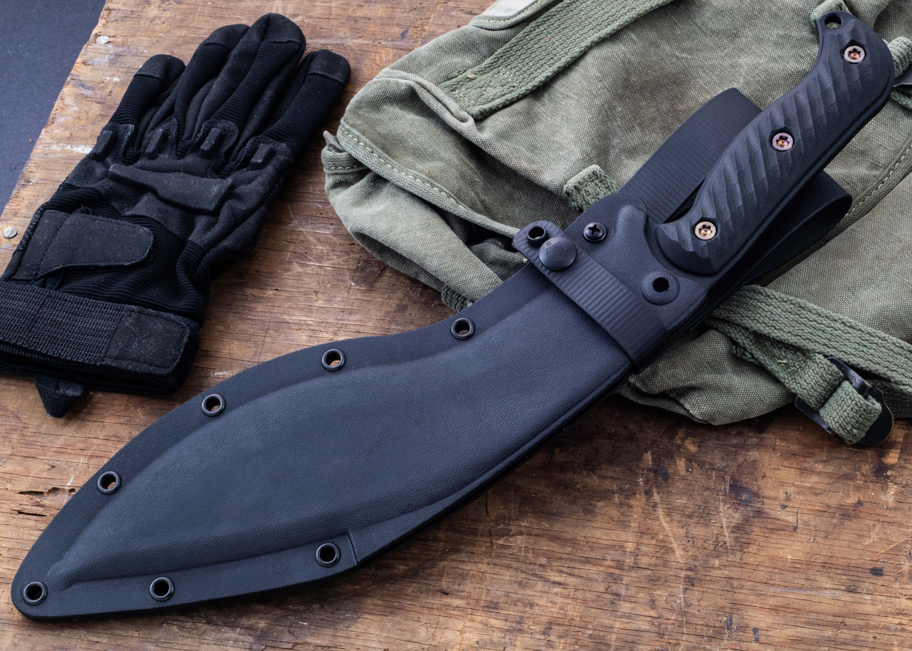 RMJ Tactical: Kukri - Textured Black G-10 - 80CrV2 - Tungsten Cerakote