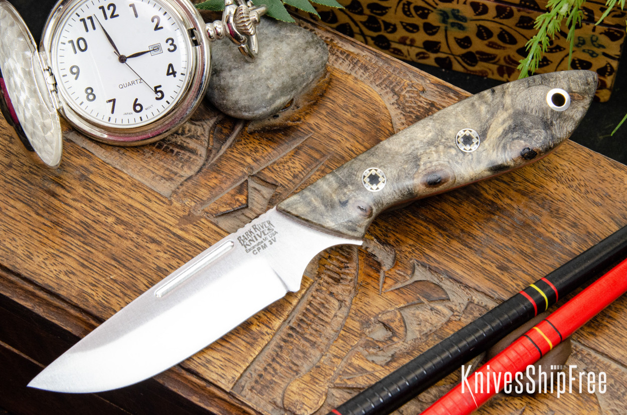 Bark River Knives: Adventurer - CPM 3V - California Buckeye Burl - Red ...