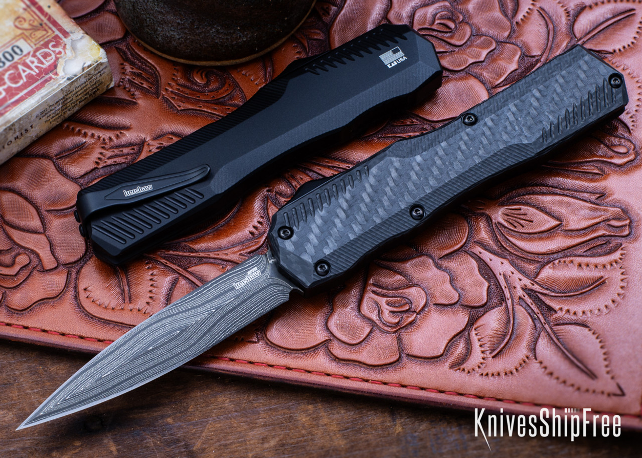 Kershaw Knives: Livewire - OTF Auto - Carbon Fiber - Damascus - Double Edge - 9000DECFDAM
