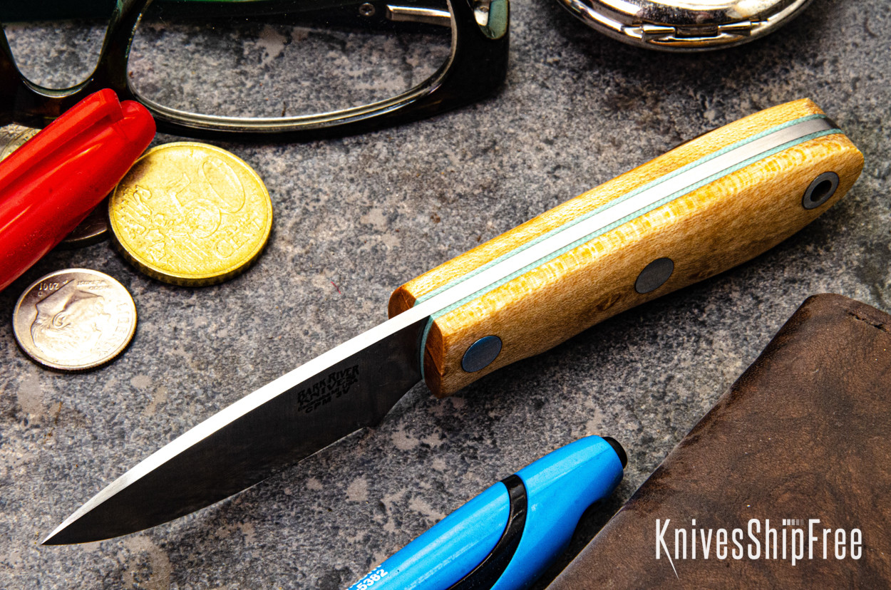 Bark River Knives: PSK - CPM 3V - Birdseye Maple - Sea Blue Liners