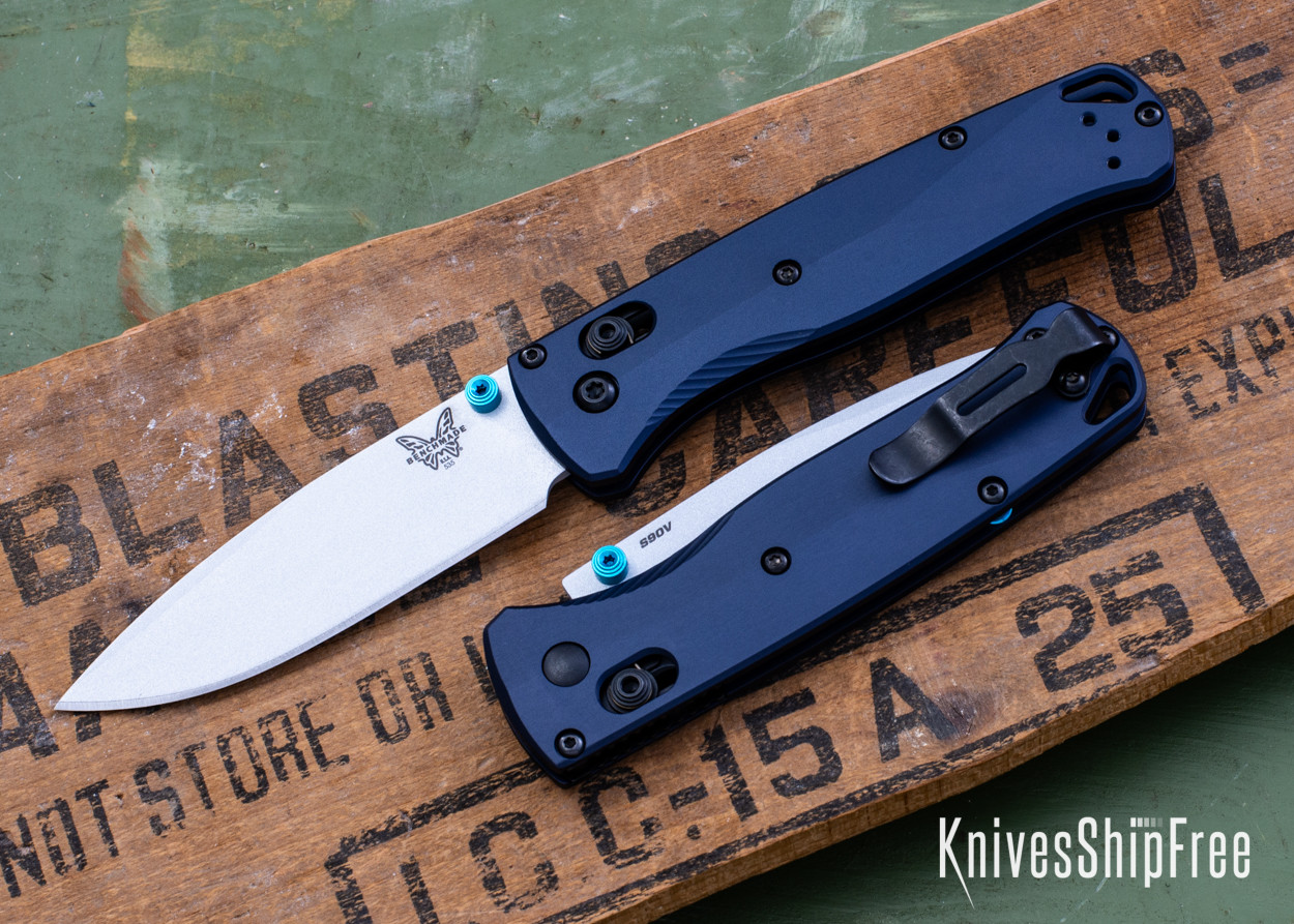 Benchmade Knives: 535SL-13 Bugout - AXIS Lock - Crater Blue Aluminum - CPM-S90V - Crushed Silver ...