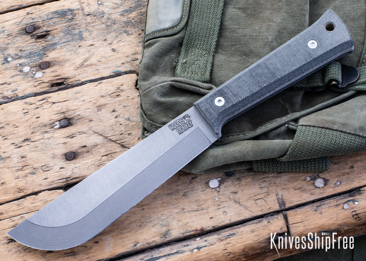 L.T. Wright Knives: Woods Monkey Half/Chete - Black Micarta - Matte - 1095 Carbon Steel ...