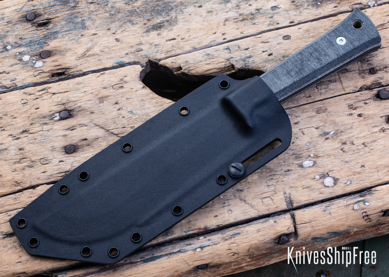L.T. Wright Knives: Woods Monkey Half/Chete - Black Micarta - Matte - 1095 Carbon Steel ...
