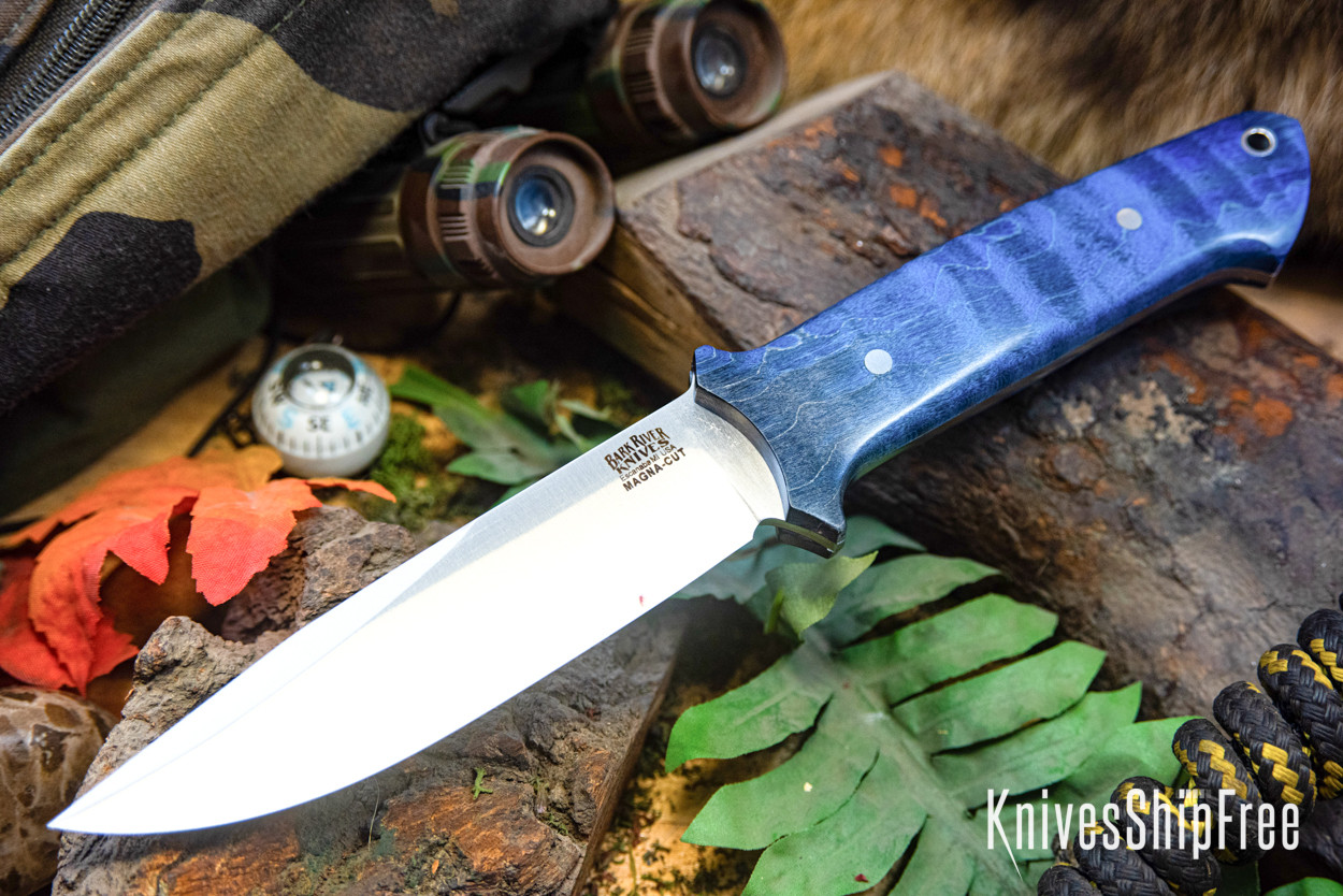 Bark River Knives: Red Flag - MagnaCut - Blue Tigertail Maple Burl