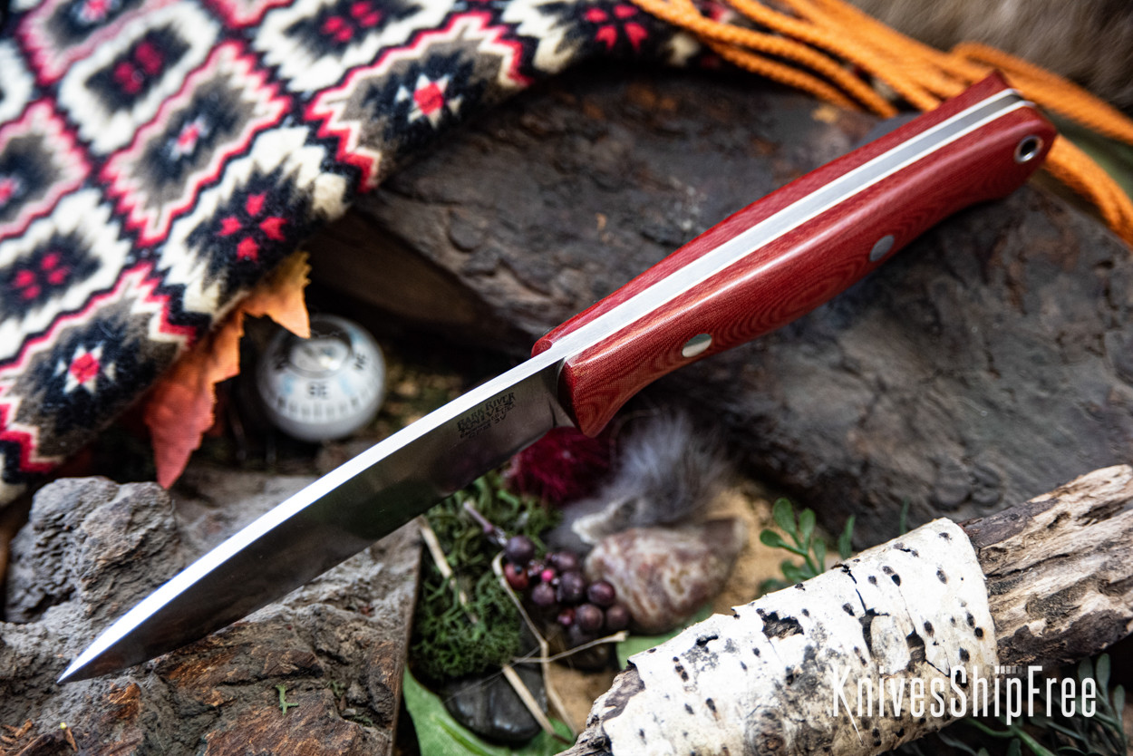 Bark River Knives: UP Gunny 3V - Red Linen Micarta - White Liners