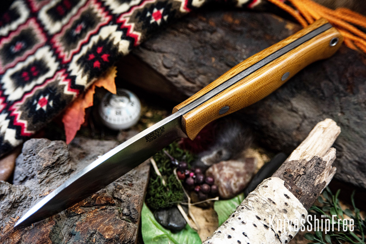 Bark River Knives: UP Gunny 3V - Natural Canvas Micarta - Black Liners