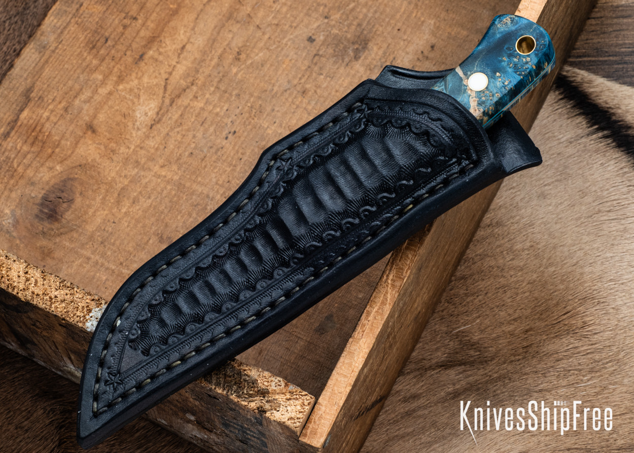 Alan Warren Custom Knives: #2643 Bird & Trout EDC - Box Elder - Blue ...