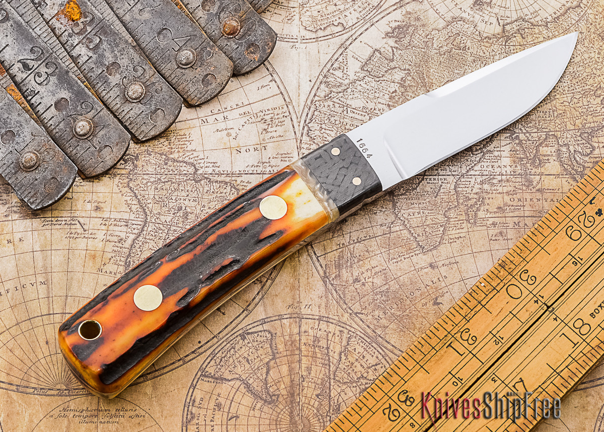 Alan Warren: 3 3/8" Custom - Amber Stag - Carbon Fiber - Corby Rivets