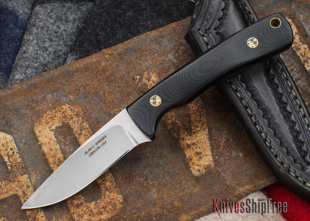 Alan Warren Knives: Custom Neck Knife - Black G-10 - Mosaic Pins - #1851