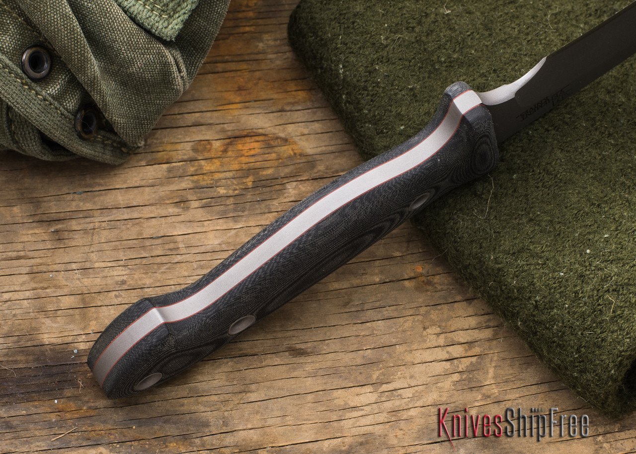 Vehement Knives: Proteus - Black Canvas Micarta - Dark Red Liners - #28