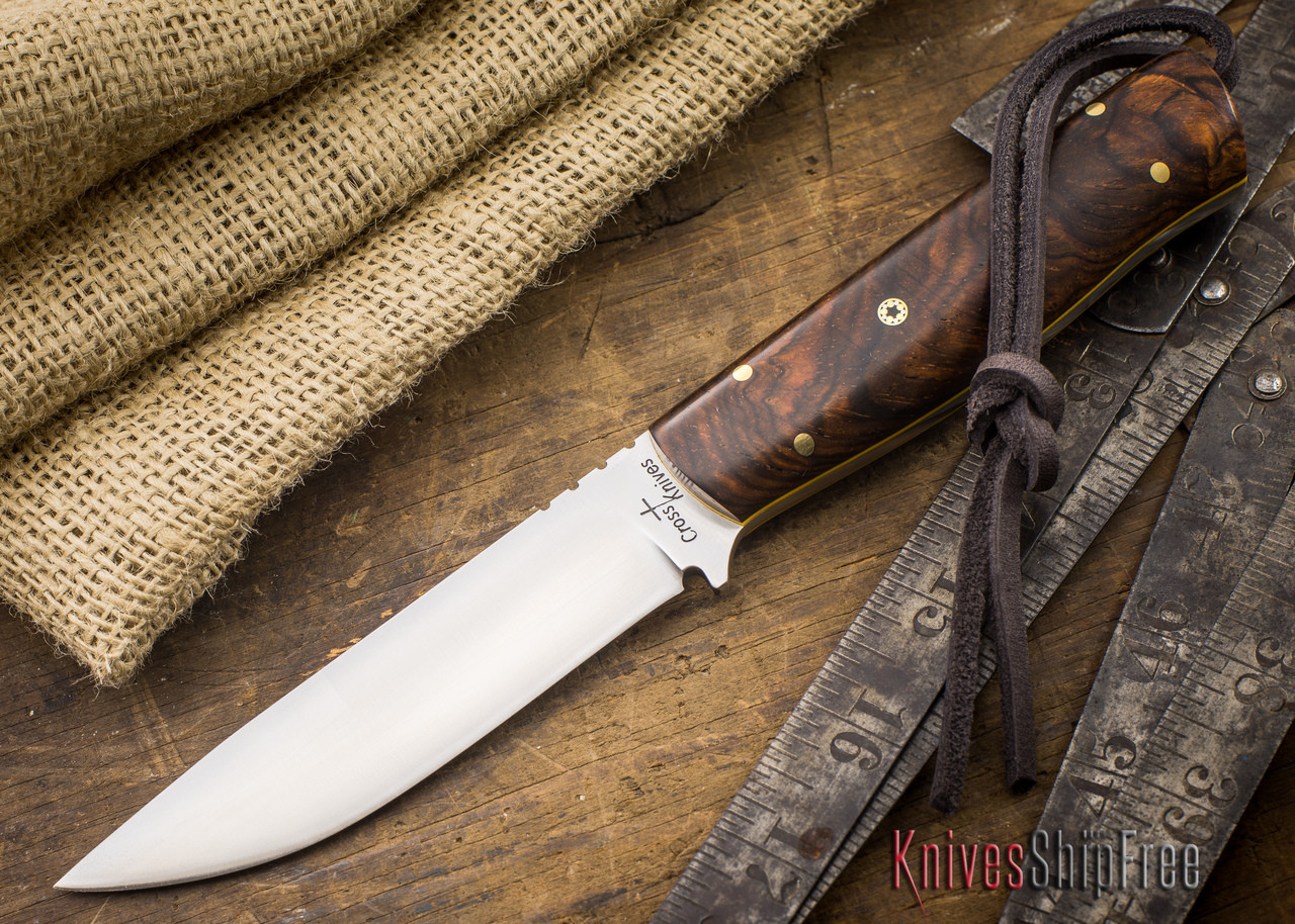 Cross Knives: Bushcrafter Knife - Cocobolo - Yellow Liners - Mosaic Pin