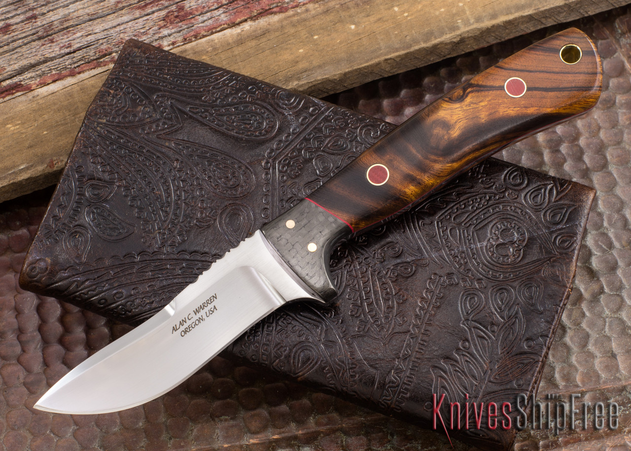 Alan Warren Knives: #2211 Carbon Fiber - Ironwood - Red Liners - Filework