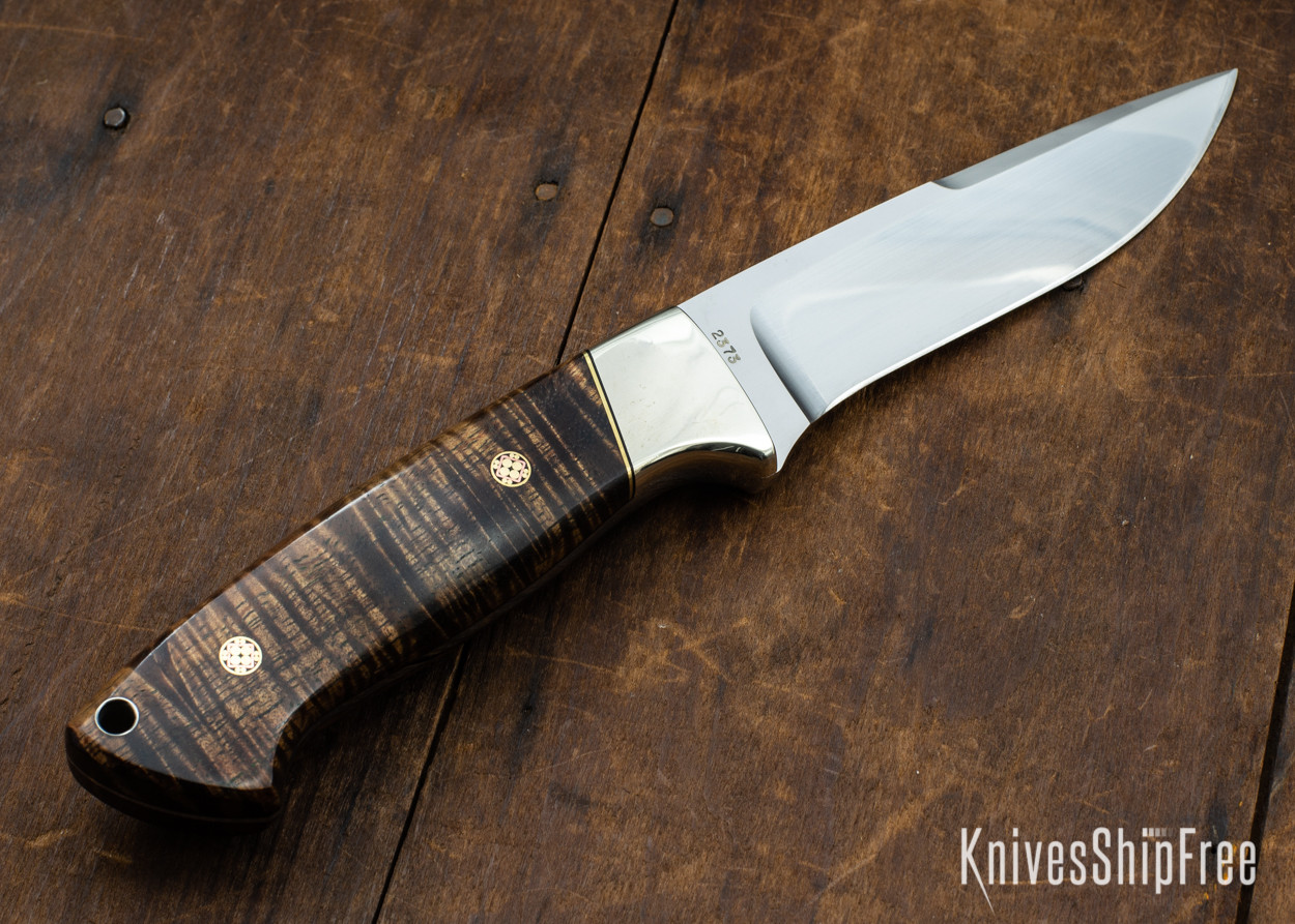 Alan Warren Custom Knives: #2373 Hunter - Curly Koa - Mosaic Pins