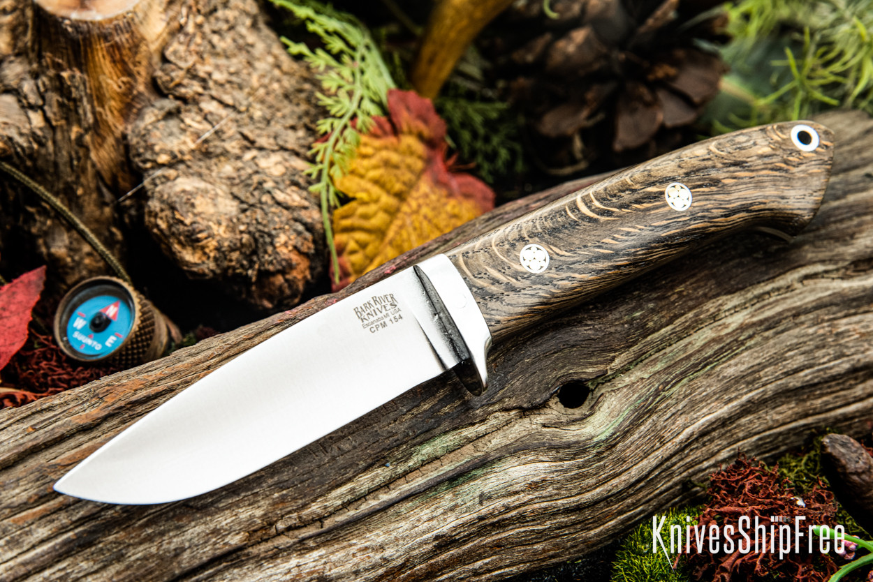 Bark River Knives: Bobcat Hunter - CPM 154 - Bog Oak - Mosaic Pins