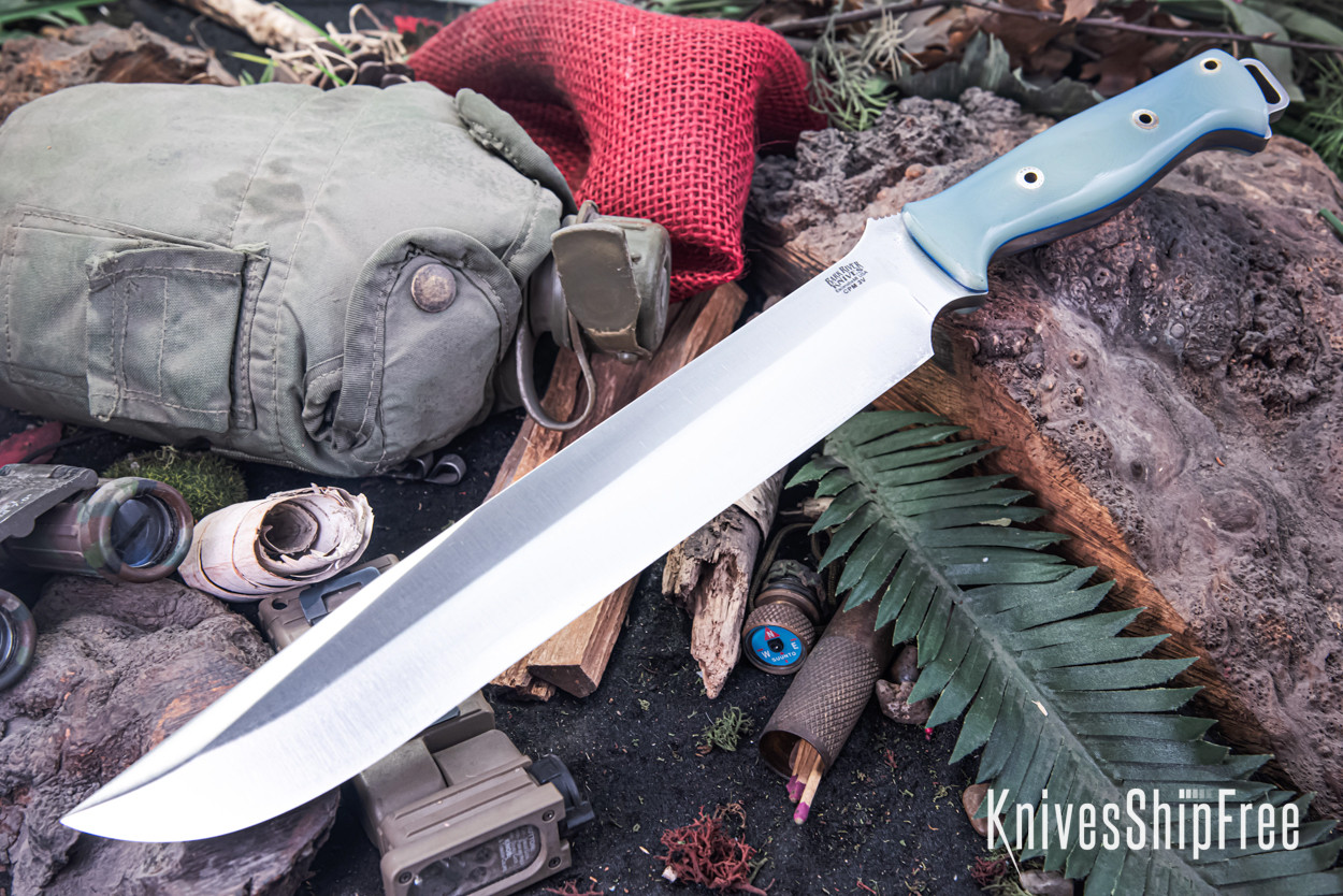Bark River Knives: Bravo III - CPM 3V - Ghost Green Jade G-10 - Blue ...