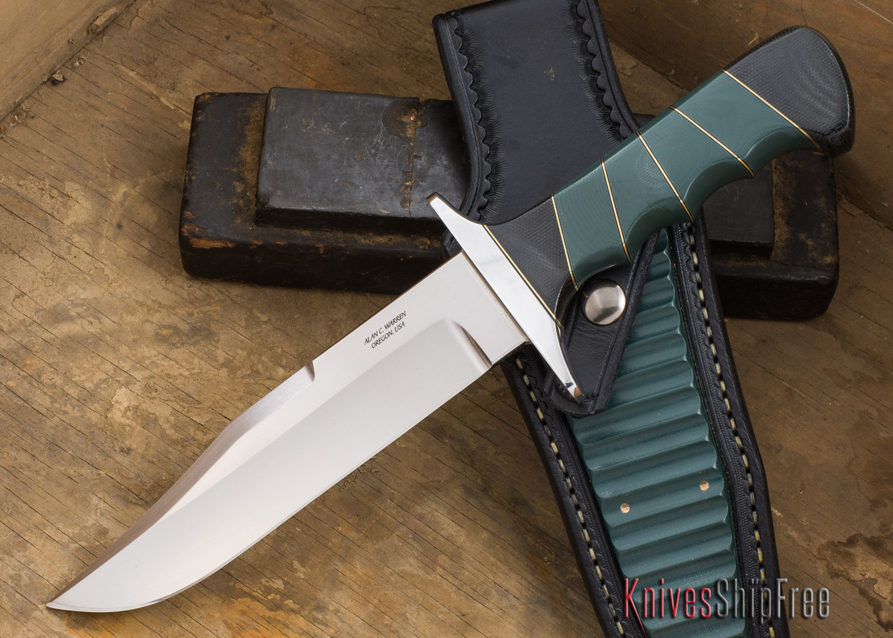Alan Warren Knives: Custom Bowie - Green & Black Micarta - #1792