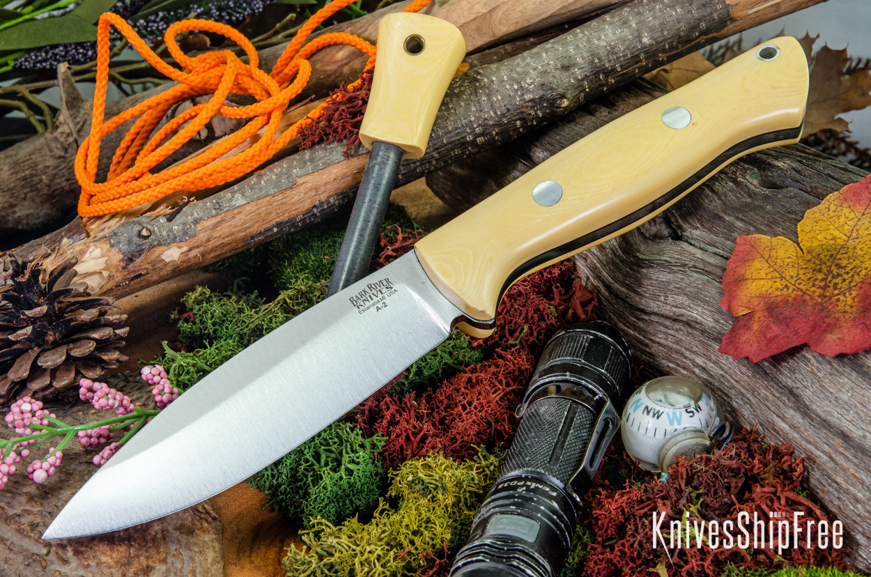 Bark River Knives: UP Bravo - Antique Ivory Micarta - Black Liners