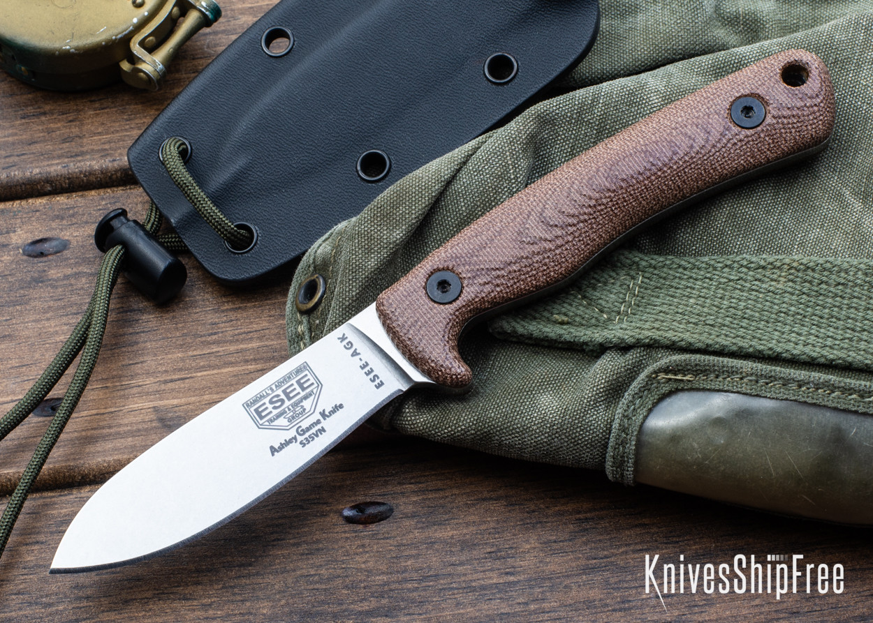 ESEE Knives: AGK Ashley Game Knife - Textured Brown Micarta - CPM-S35VN