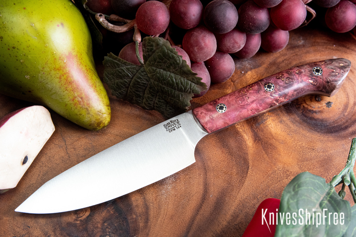 Bark River Knives: Petty Z - CPM-154 - Magenta Maple Burl - Mosaic Pins