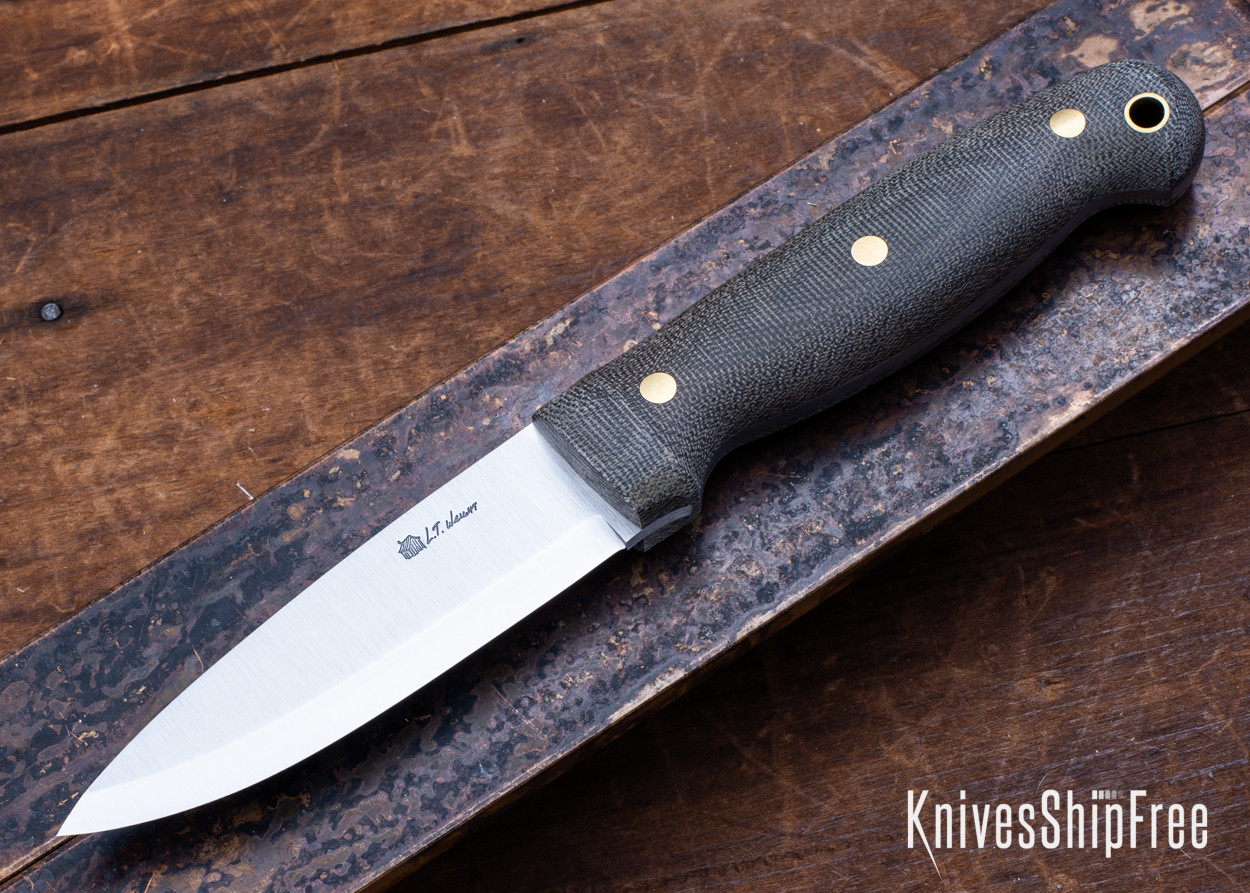 L.T. Wright Knives: GNS - Scandi Grind - Green Canvas Micarta - Matte