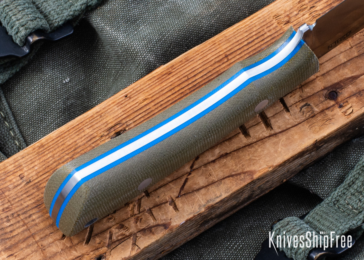 Lishen Knives: Pathfinder - Green Canvas Micarta - Matte - Mosaic Pins ...