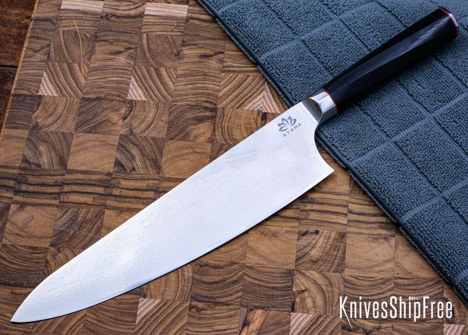 Ayama: Large Chef Knife - Black G10 - Random Damascus