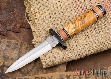Cross Knives: Dagger - Spalted Box Elder / Stacked Leather - CK23AD010