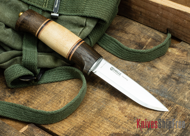 Helle Harding - 4" Hunting Knife - Curly Birch / Leather / Darkened Oak