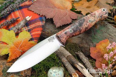 Bark River Knives: UP Gunny - Rose & Beige Maple Burl - Mosaic Pins