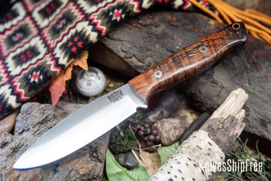 Bark River Knives: UP Gunny 3V - Rust Tigertail Maple Burl - Mosaic Pins