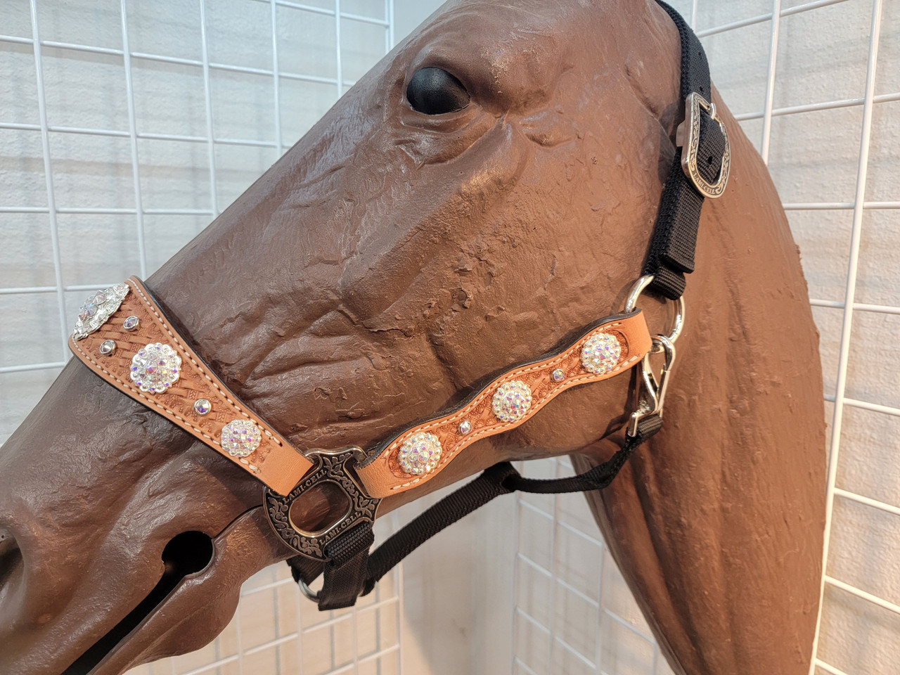Mega Bling Deluxe Halter - AB Crystals on Natural Leather