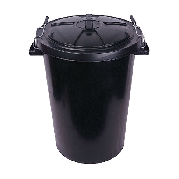 Refuse Bin 90 Litre Black with Lid & Clasp - PPS LTD