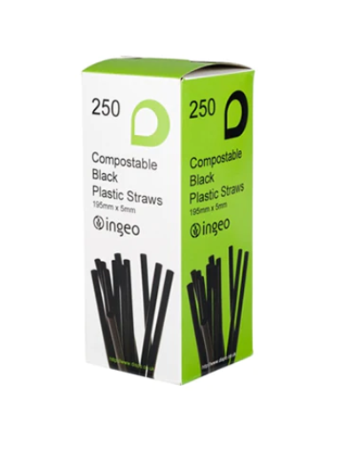 Biodegradable Straws Black 8" (20cm) Bendy x 250 - PPS LTD