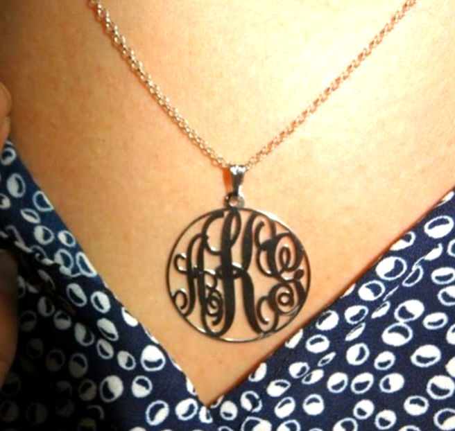 24k Gold Plated Script Monogram Necklace with Circle Frame