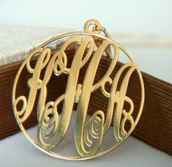 24k Gold Plated Script Monogram Necklace with Circle Frame